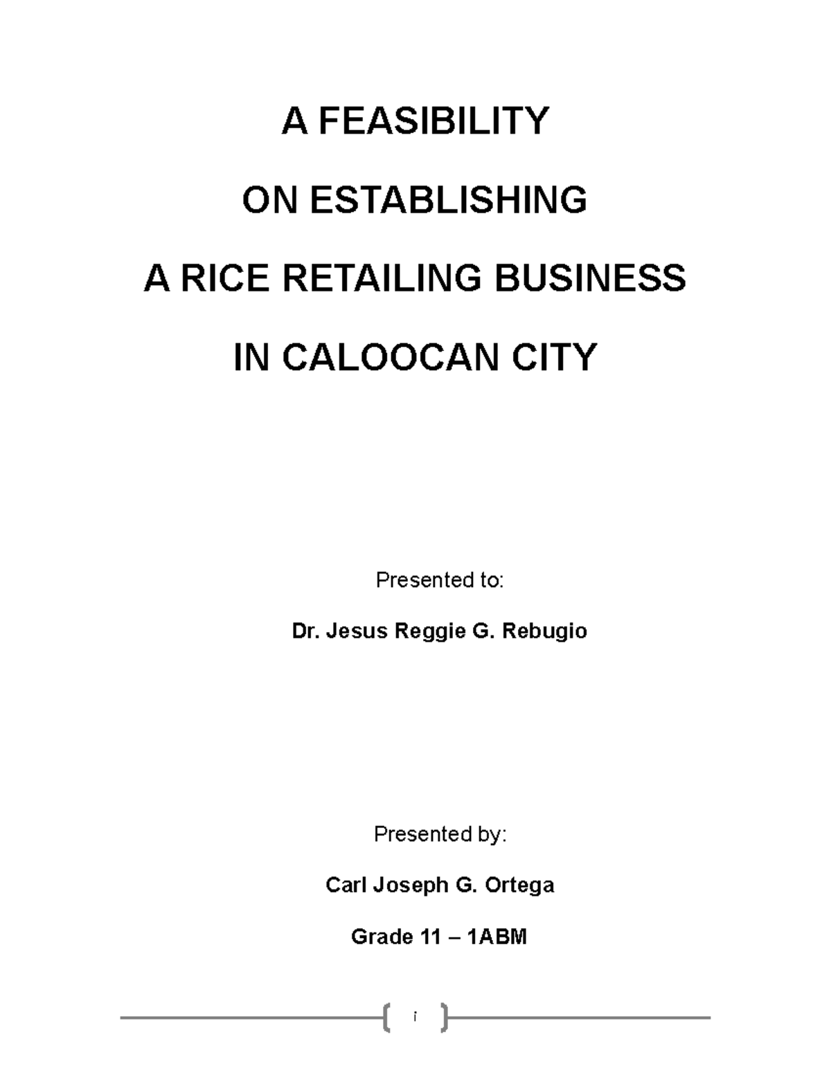 Feasibility Study: Establishing "Bigas on the Go" Rice Business in ...