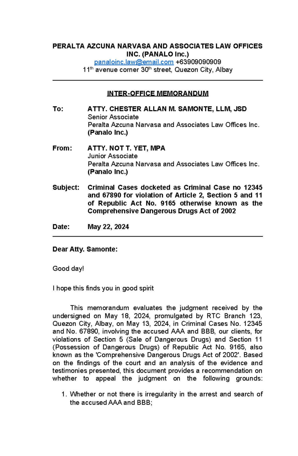 Legal Office Memo Office MEMO Format AND Explanation OFFICE MEMO