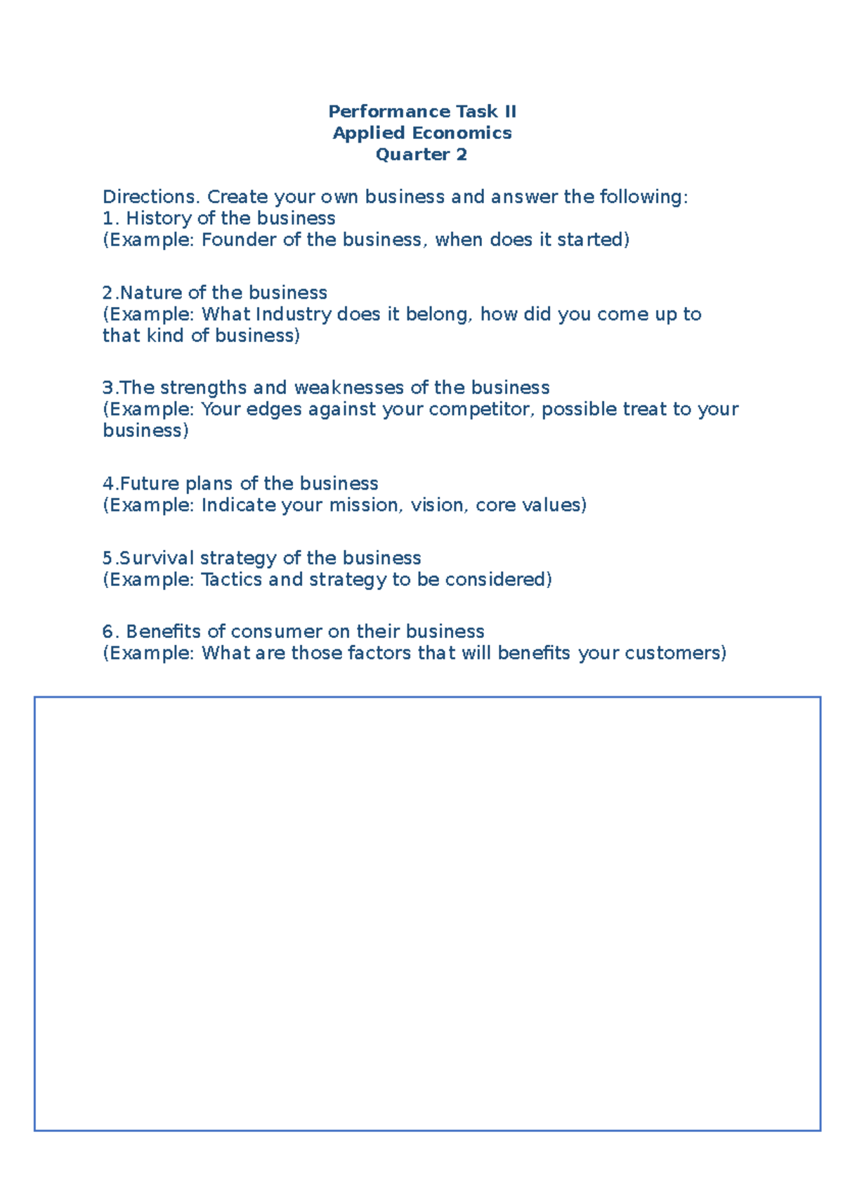 Economics - Performance Task II Applied Economics Quarter 2 Directions ...