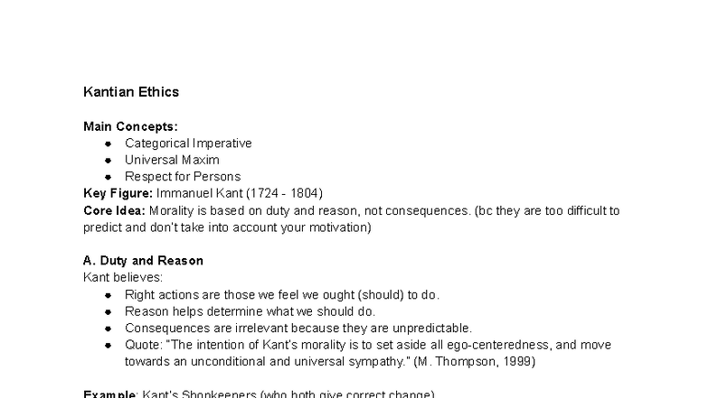 Kantian Ethics Notes: Categorical Imperative & Universal Maxim - Studocu