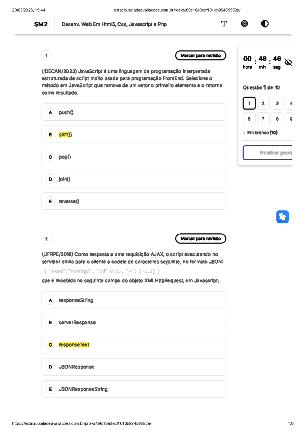 SM2 Final Exam: Desenvolvimento Web com HTML5, CSS, JS e PHP - Studocu