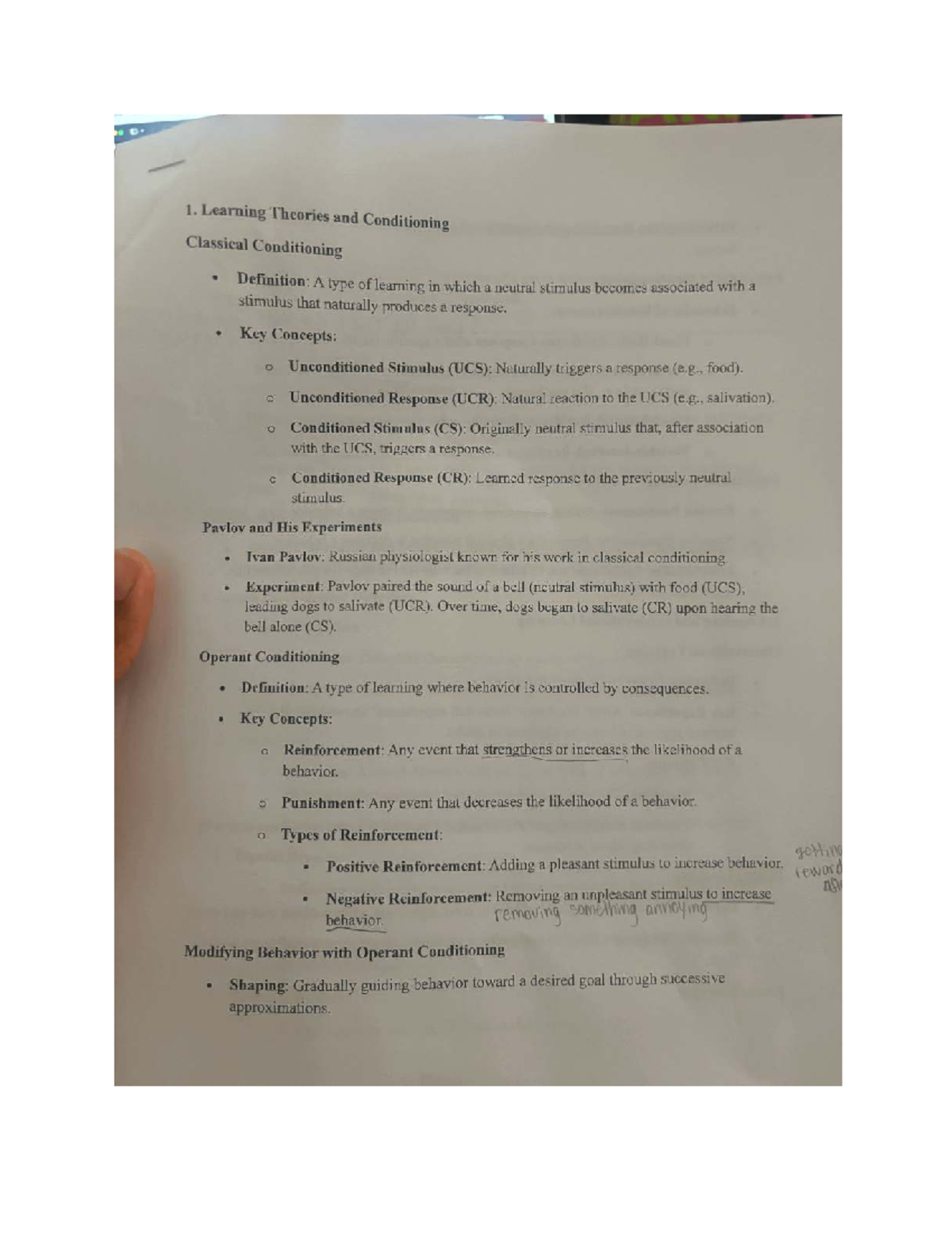 Final Exam Study Guide: Learning Theories & Conditioning (Course Code) - Studocu