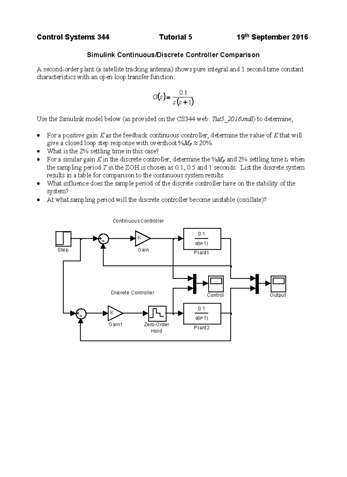 BS344 Tut5 - tutorial 5 - Control Systems 344 Tutorial 5 19 th ...
