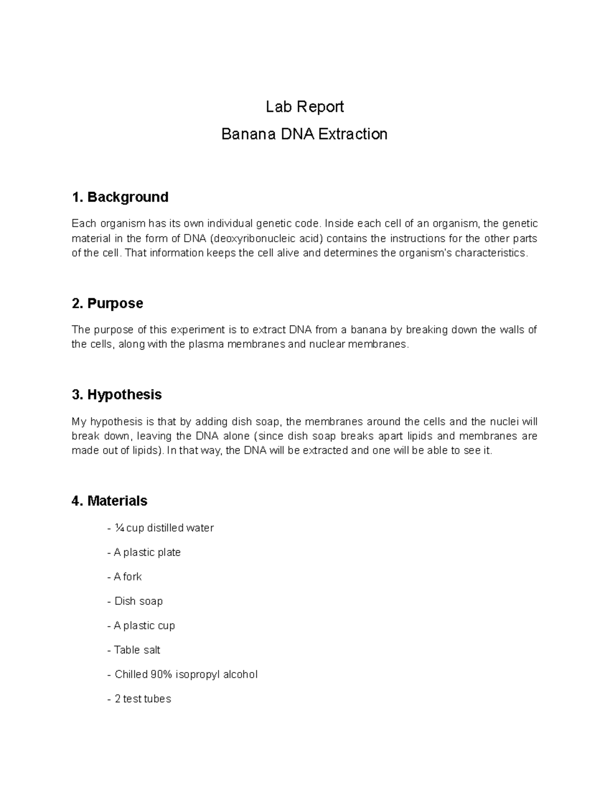 IB Bio - Lab Report Banana DNA Extraction - Lab Report Banana DNA ...