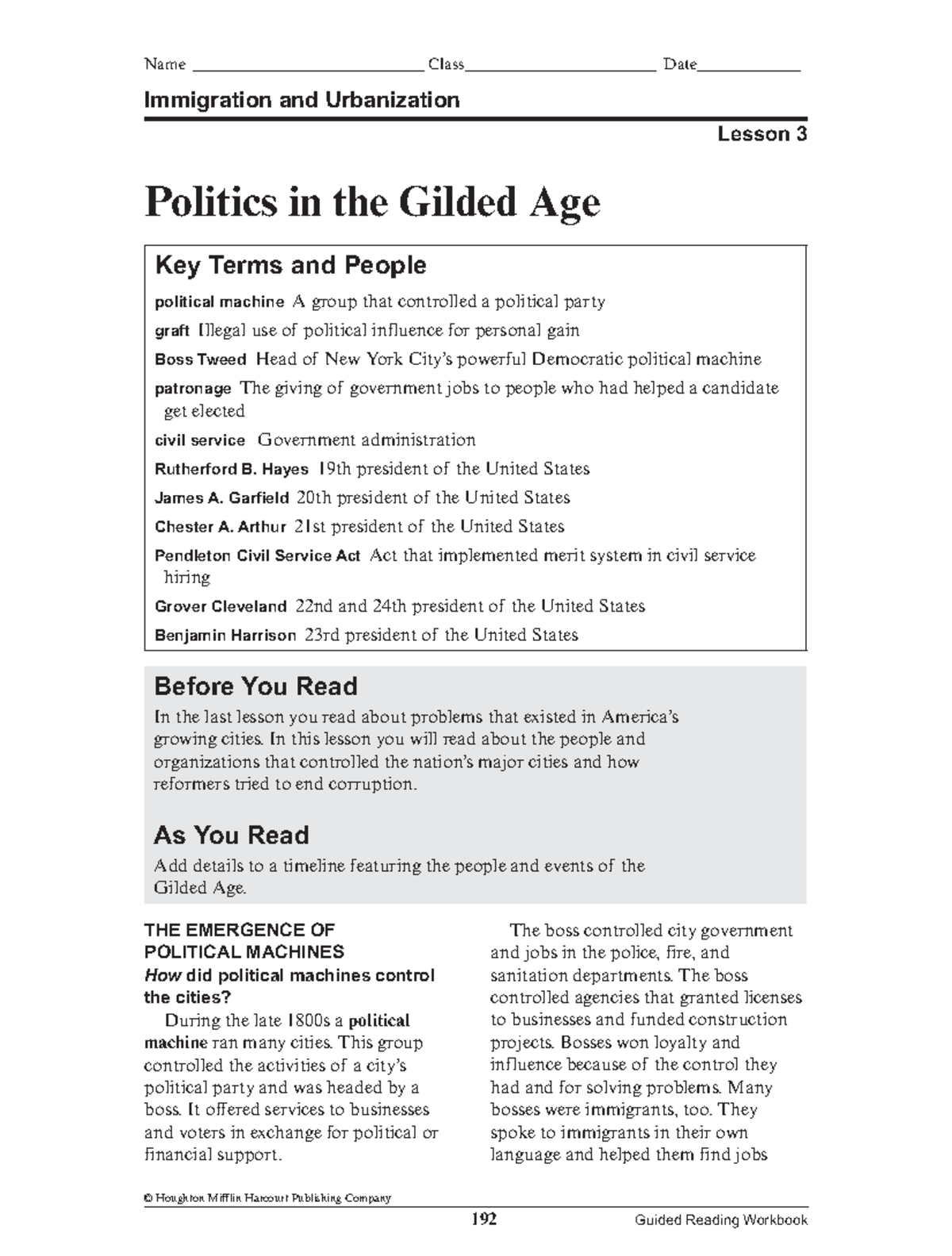 13-3 Politics in the Gilded Age: Immigration and Urbanization Overview ...