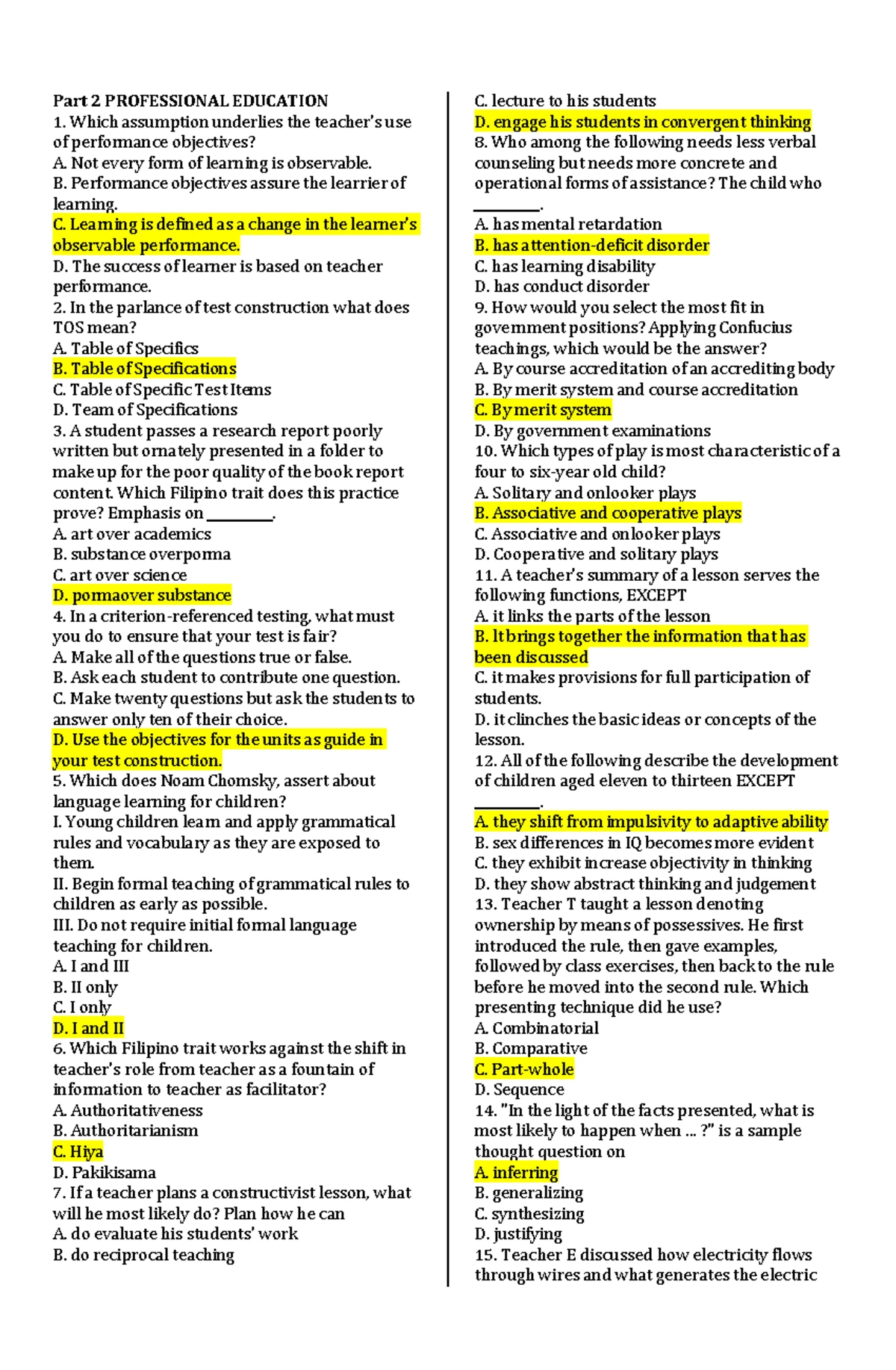LET Reviewer: Professional Education Part 1 - 150 Items with Answer Key ...