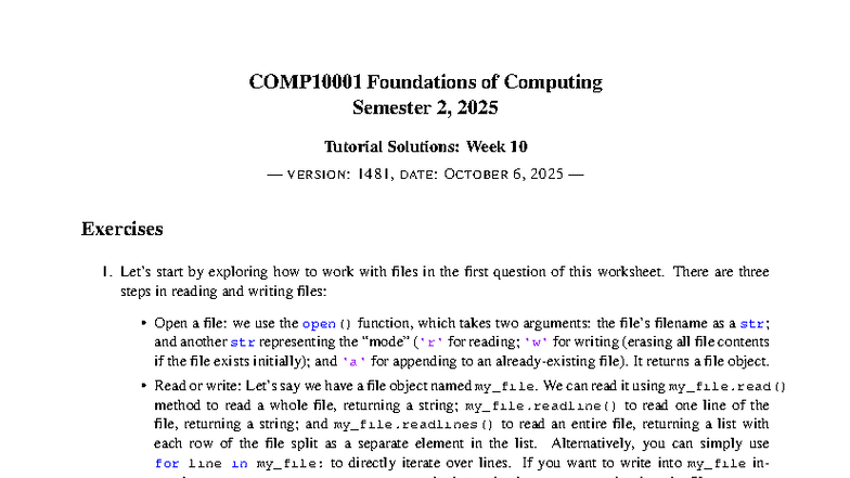 Tutesheets 2025S2 Week 10 Solutions for Foundations of Computing - Studocu