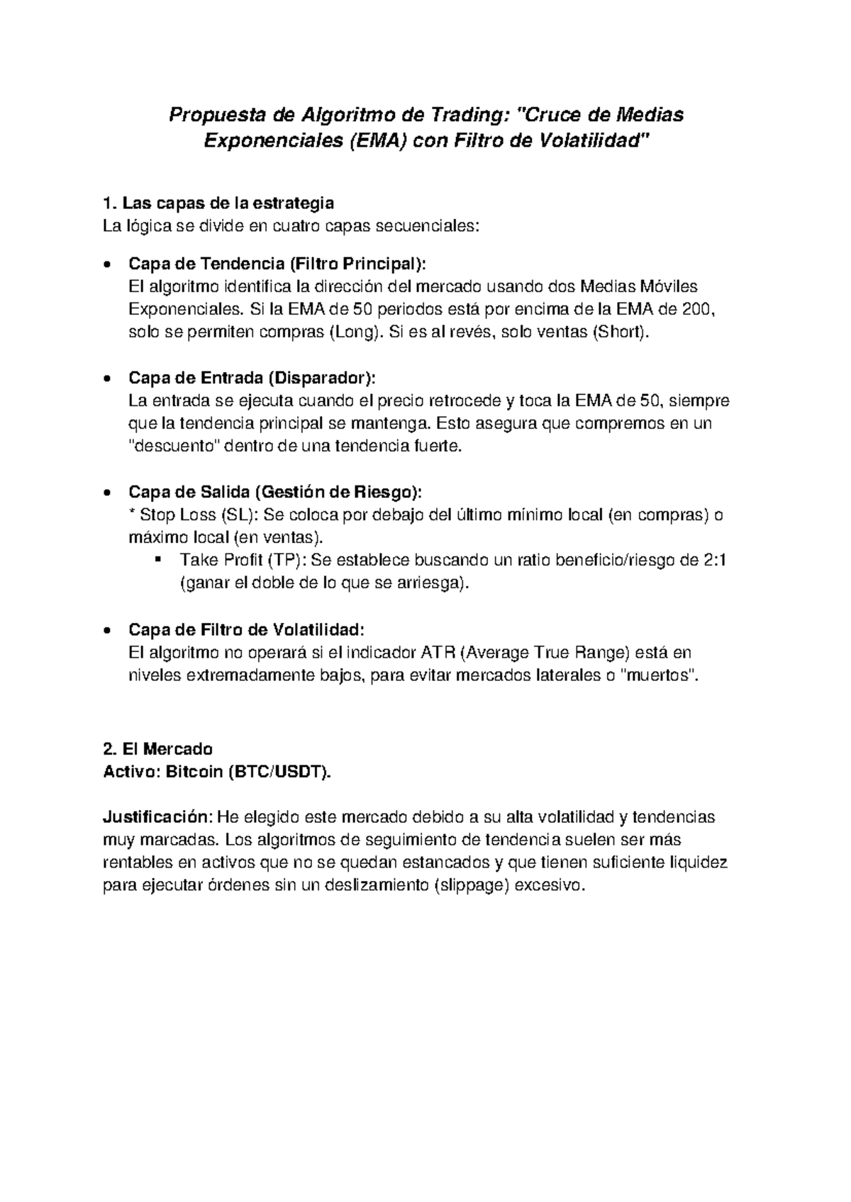 Algoritmo de Trading EMA con Filtro de 1 - Ejercicio - Studocu
