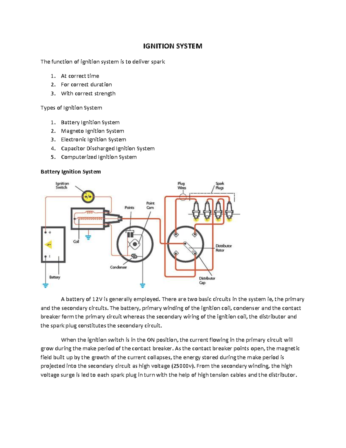 Ignition system - Lecture notes 3,4 - IGNITION SYSTEM The function of ...