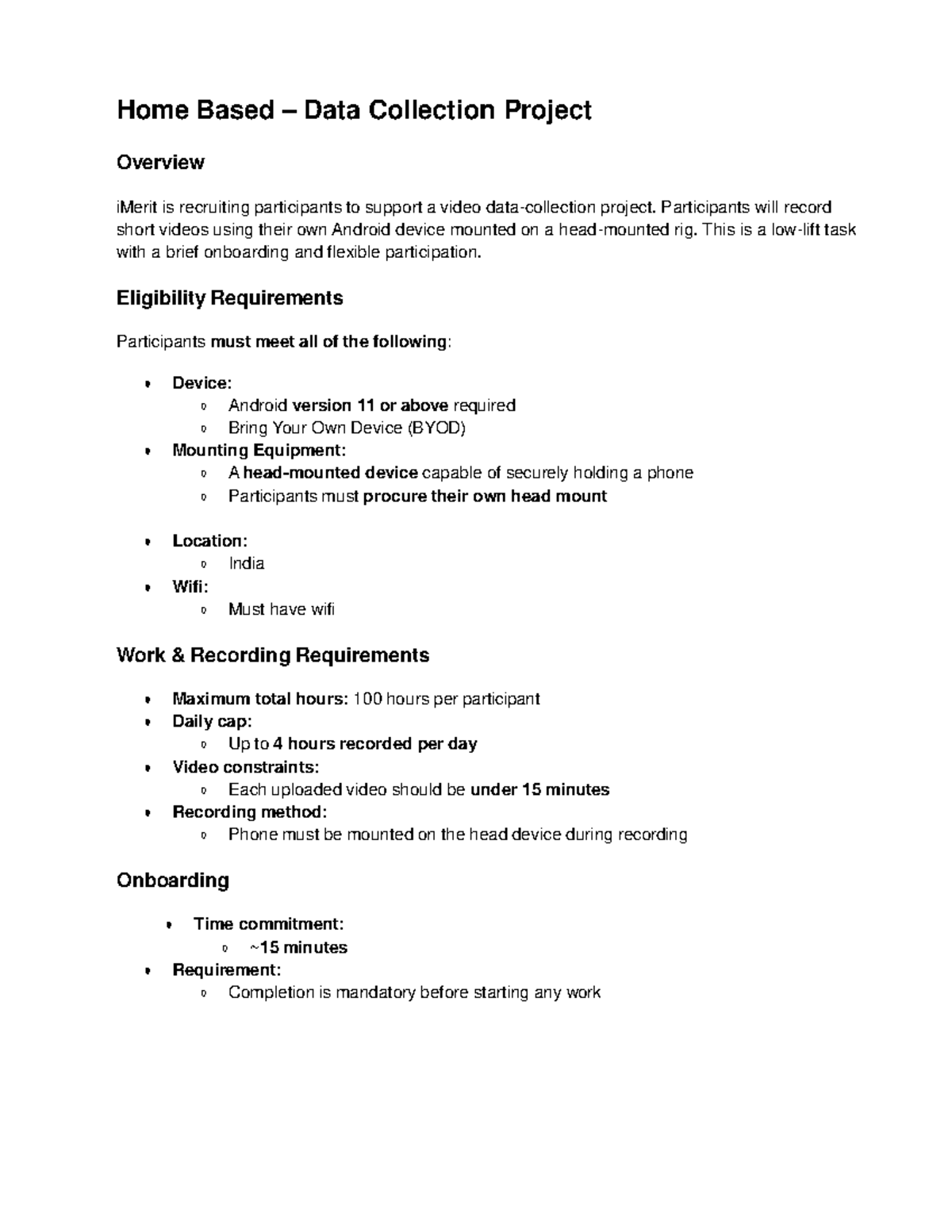 Home Based Data Collection Project Overview: Participant Guidelines ...
