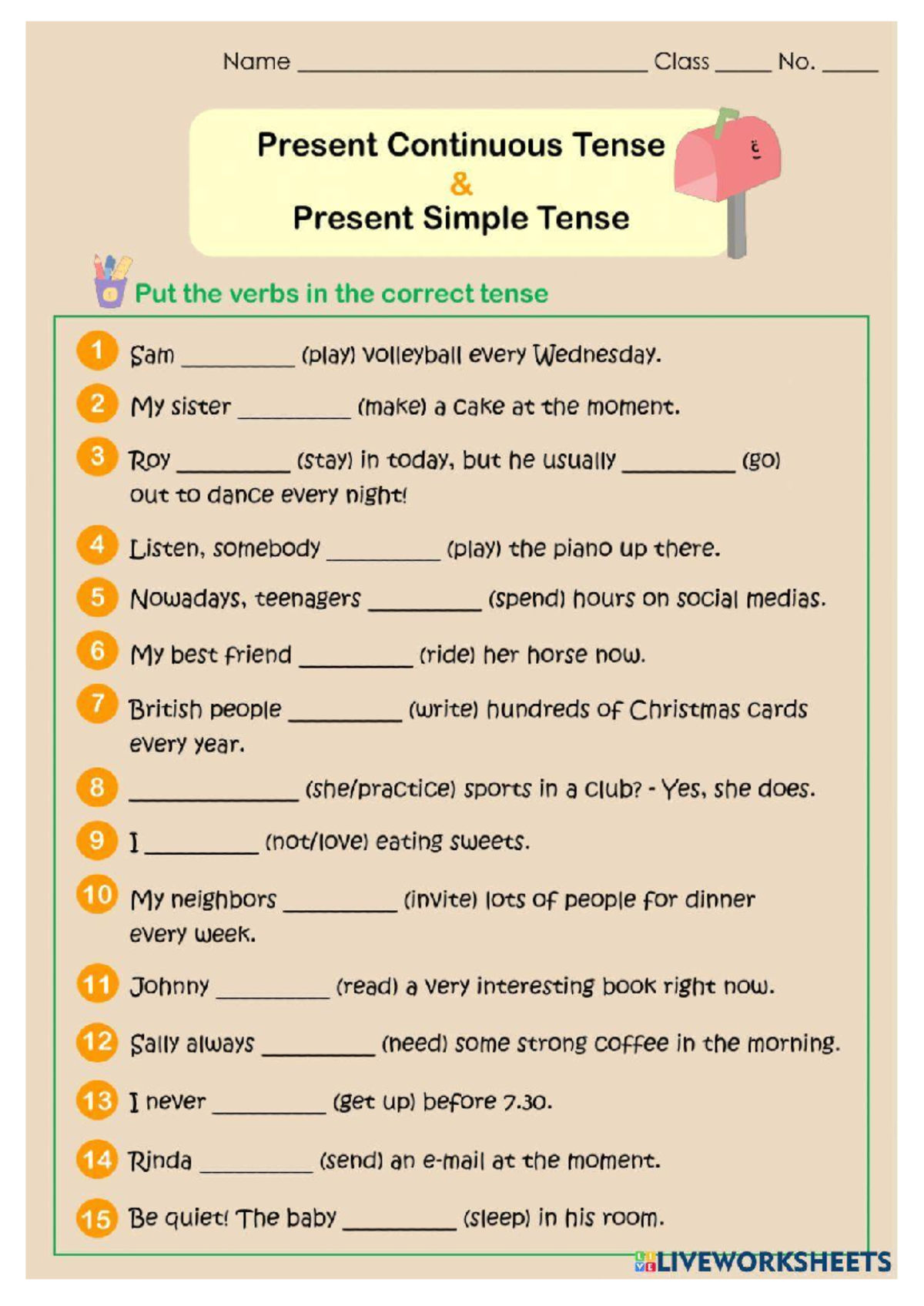 Present Continuous & Simple Tense Exercises: Class No. 01 - Studocu