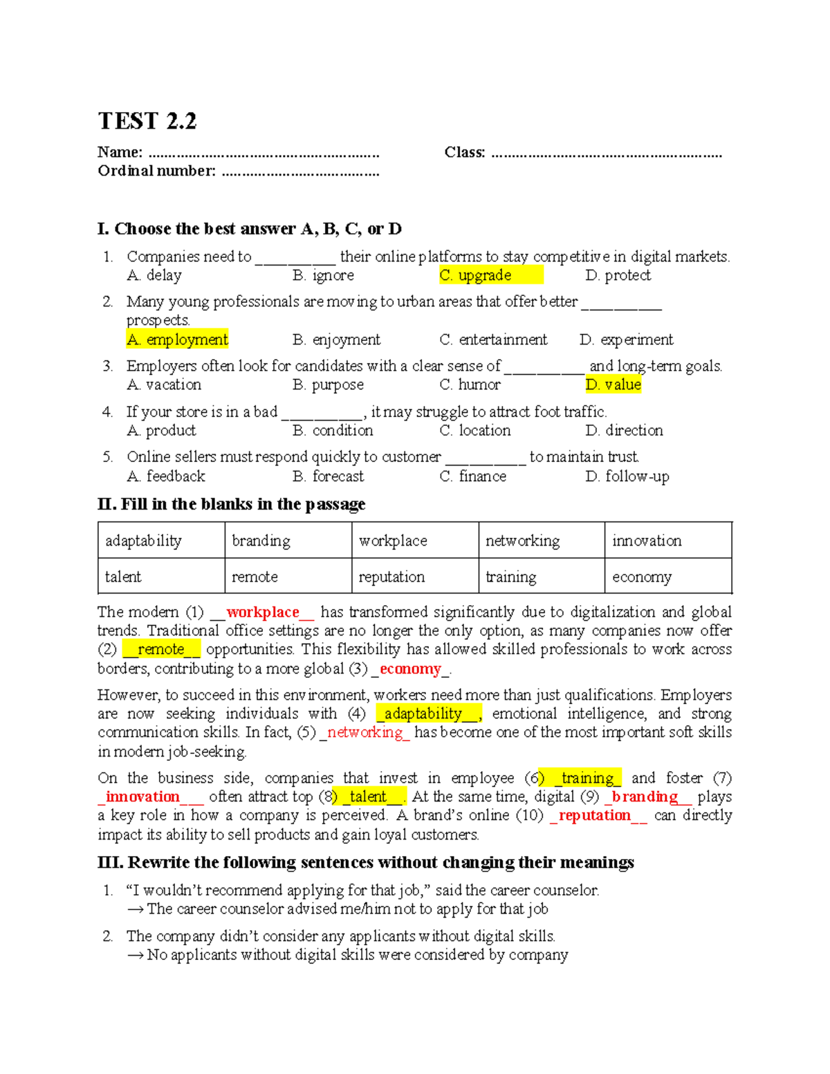 Test 2 - Competitive Digital Workplace Skills Assessment - Studocu