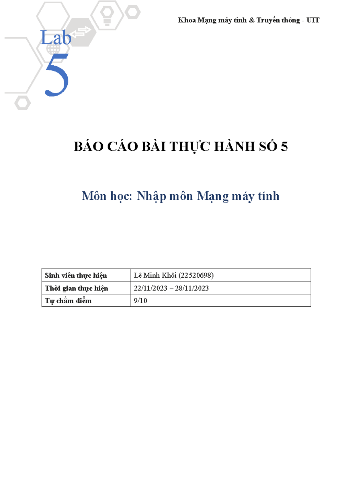 Báo cáo Thực hành Lab 05 - Nhập môn Mạng máy tính IT005 UIT - Studocu