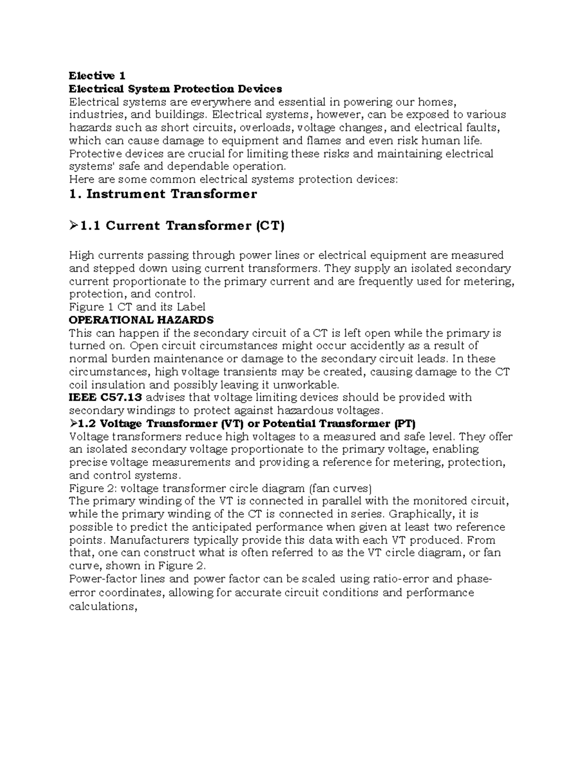 Electrical System Protection Devices - Elective 1 Overview - Studocu