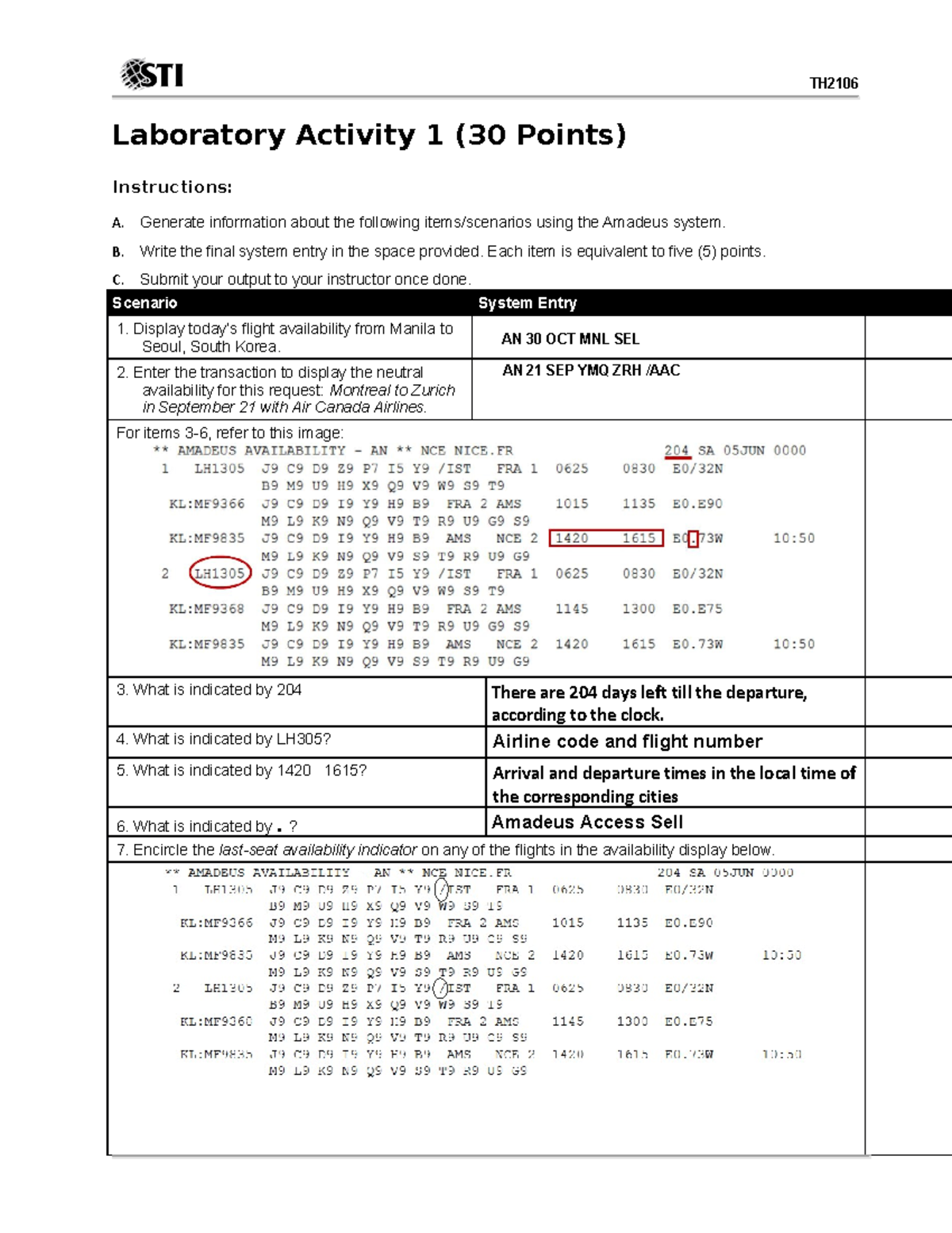 05 - Lab Activity 1: Amadeus System Flight Availability Analysis - Studocu