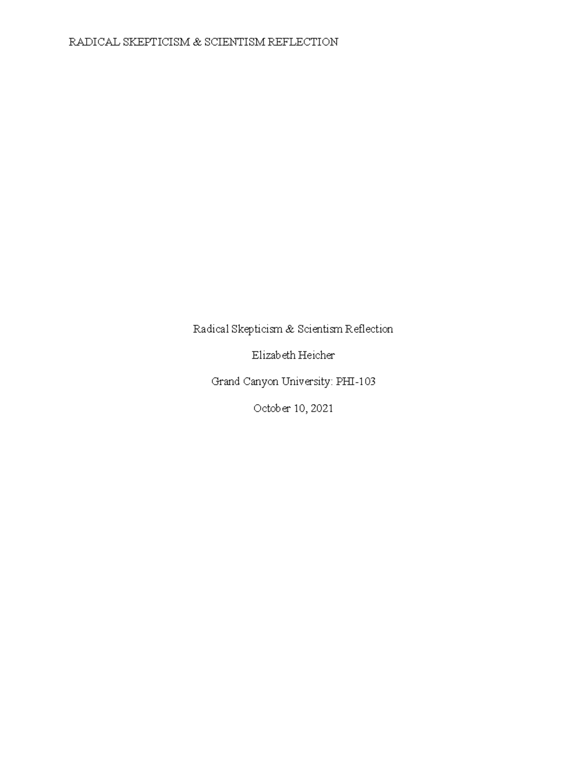 Radical Skepticism and Scientism Reflection - Radical Skepticism and ...