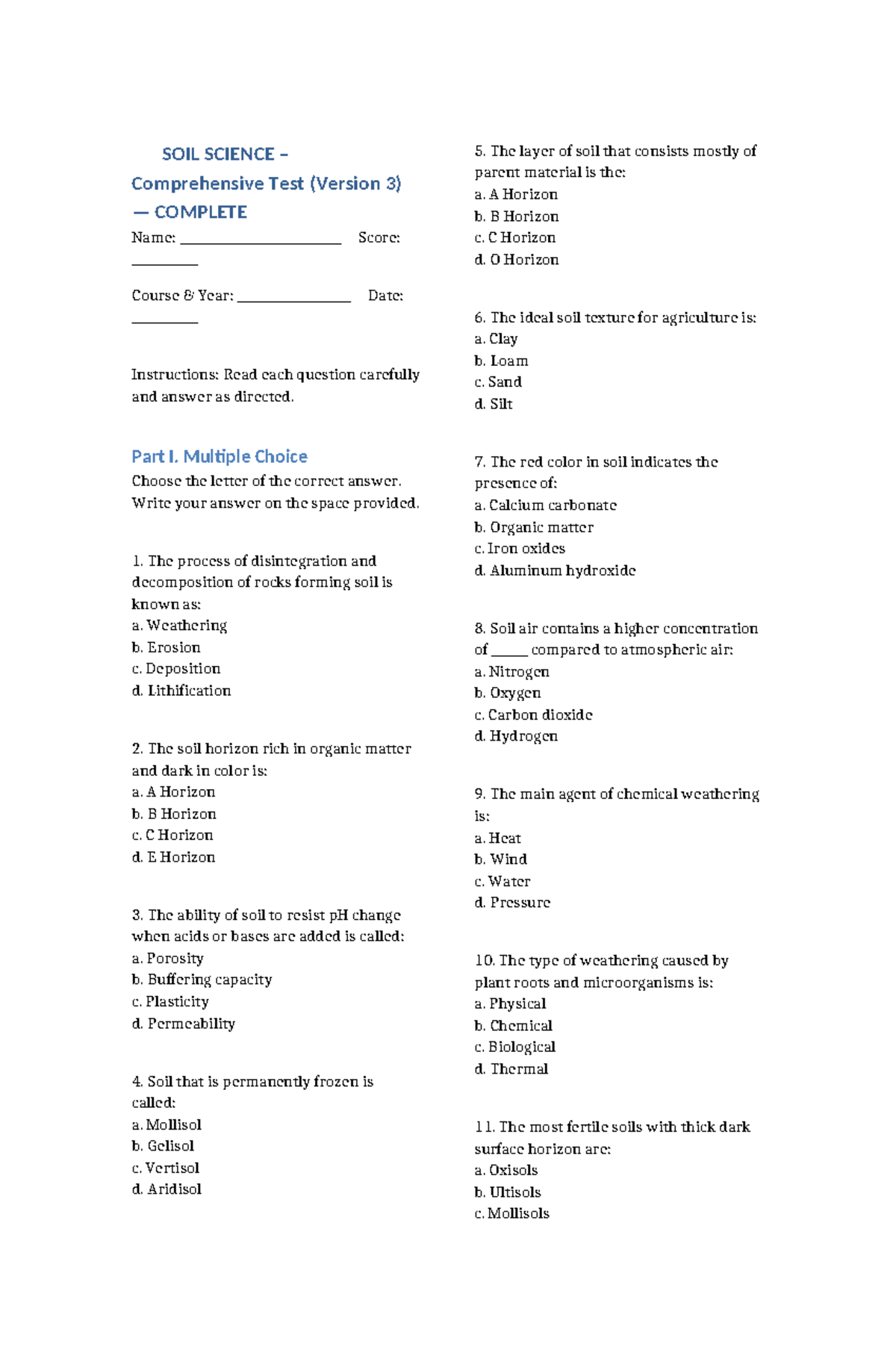 SOIL SCI 101 Comprehensive Test V3: Complete Study Guide - Studocu