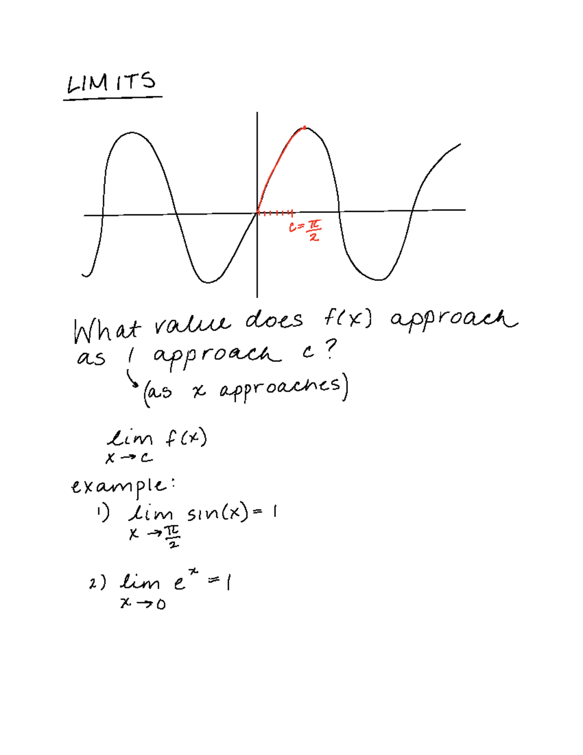 Limits notes - limit definition - LIMITI I What I as Lim x example him ...