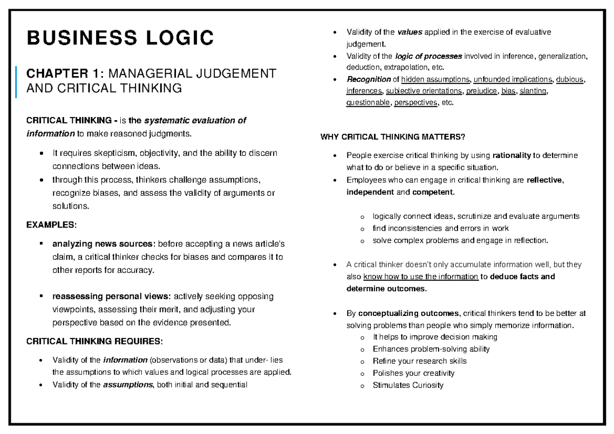 Business Logic - CAPTER 1-3 - BUSINESS LOGIC CHAPTER 1: MANAGERIAL ...