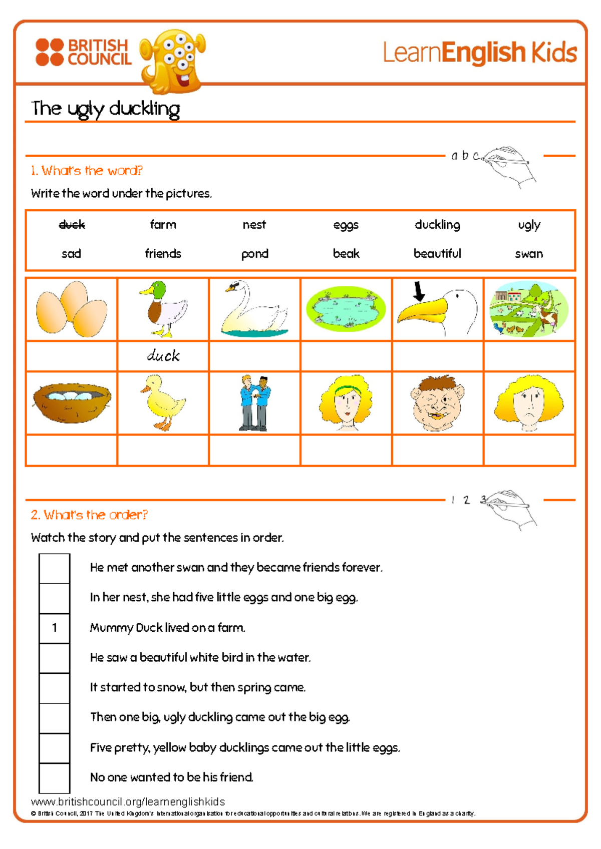 The Ugly Duckling Worksheet: Short Stories for Kids - Studocu