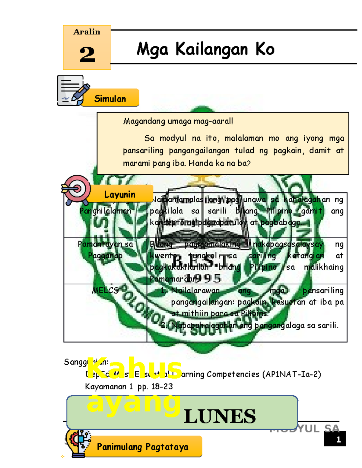 Aralin 2 - Mga Kailangan Ko - l Pamantayang Pangnilalaman Naipamamalas ...