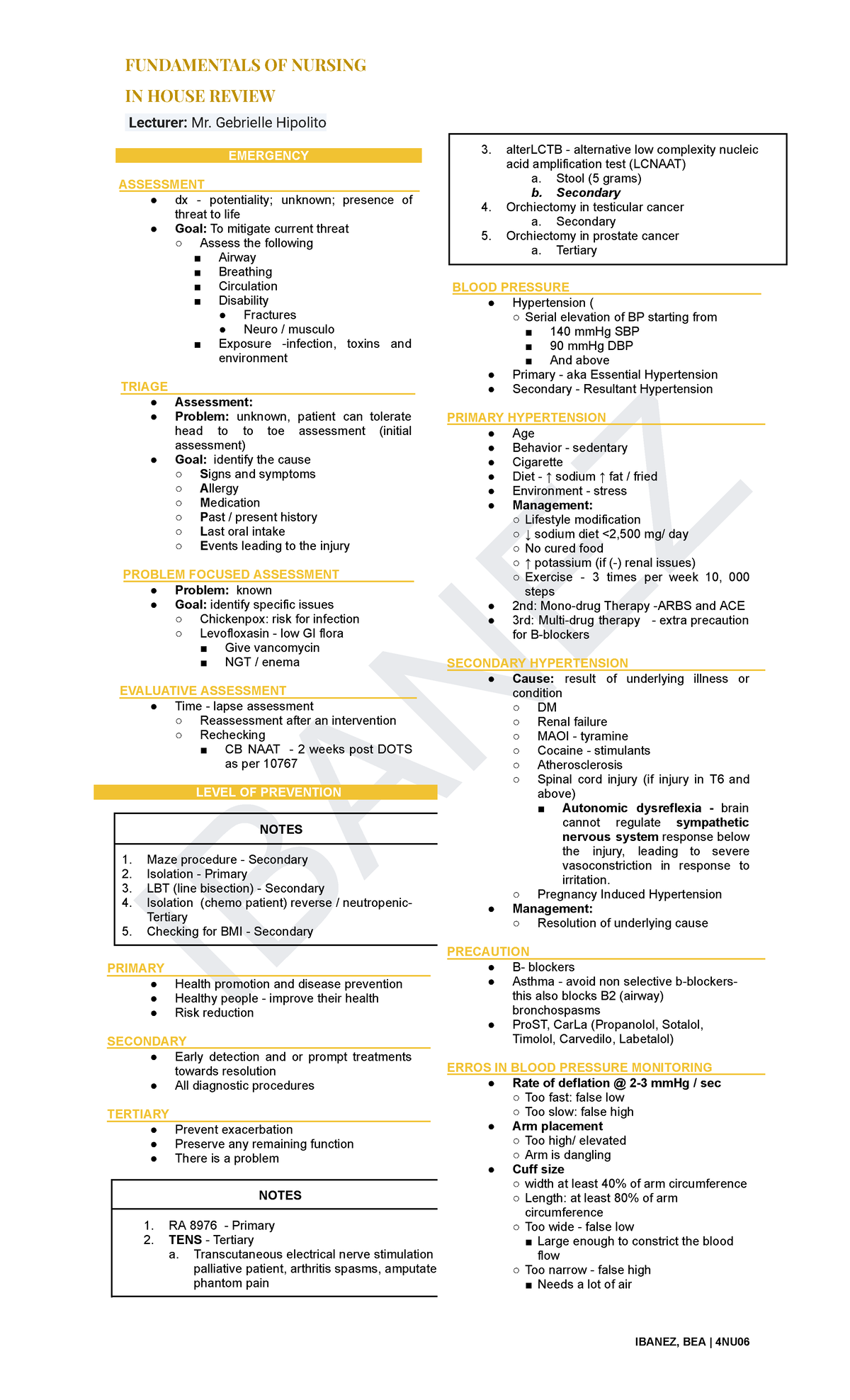 4NU06 FUNDAMENTALS OF NURSING IN-HOUSE REVIEW: EMERGENCY ASSESSMENT ...