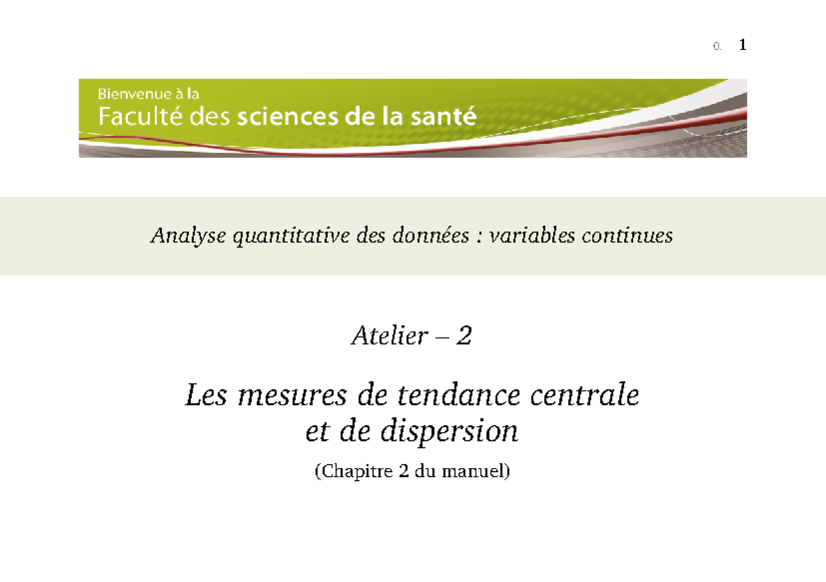 Analyse Quantitative des Données : Tendance Centrale (Atelier 2) - Studocu