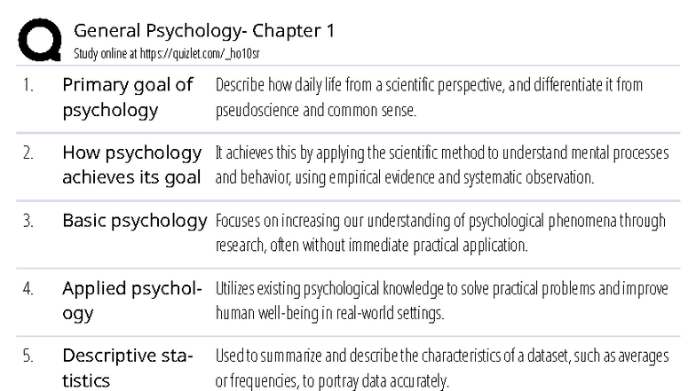 General Psychology Chapter 1 Study Guide (Gen Psyc) - Studocu