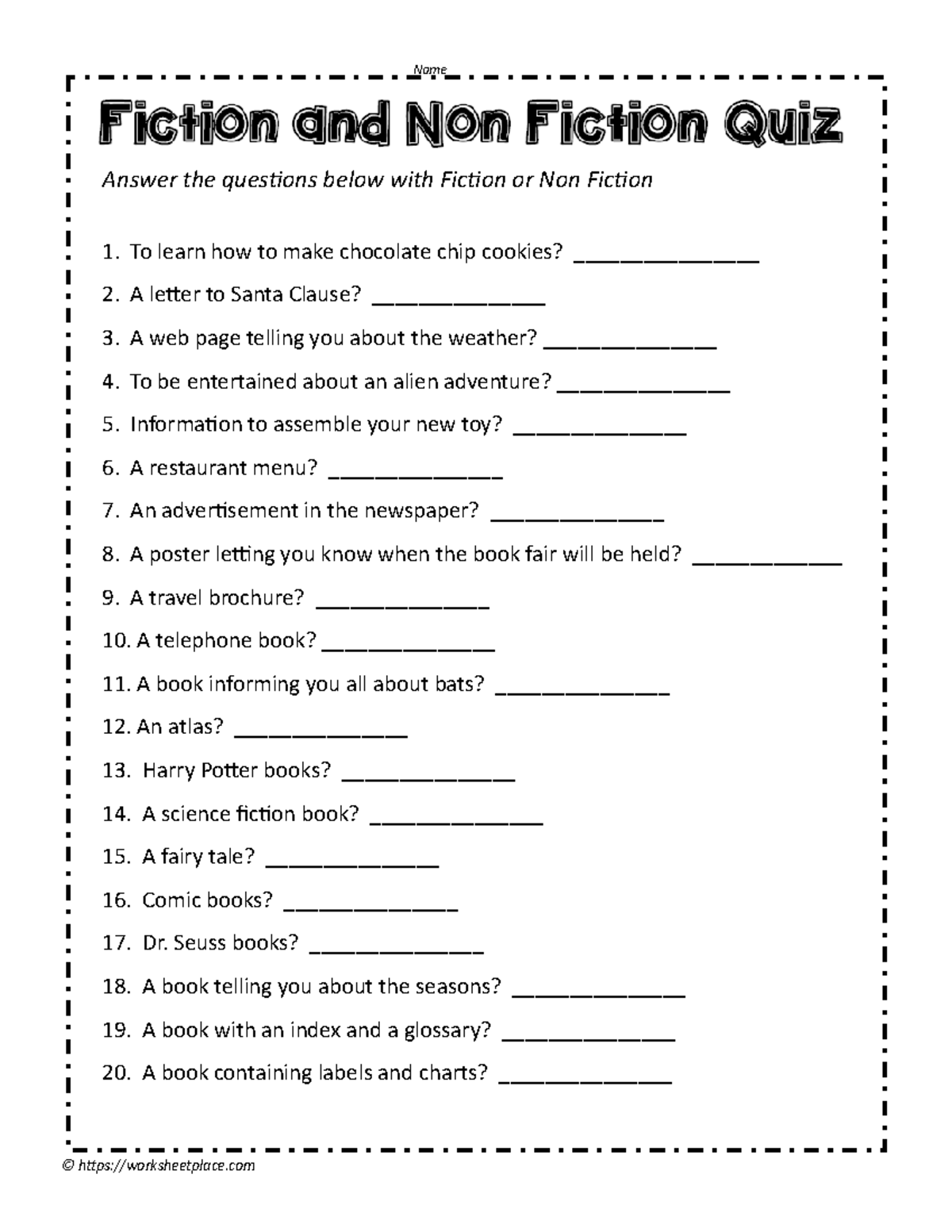 Fiction vs Nonfiction Worksheet Analysis - Studocu