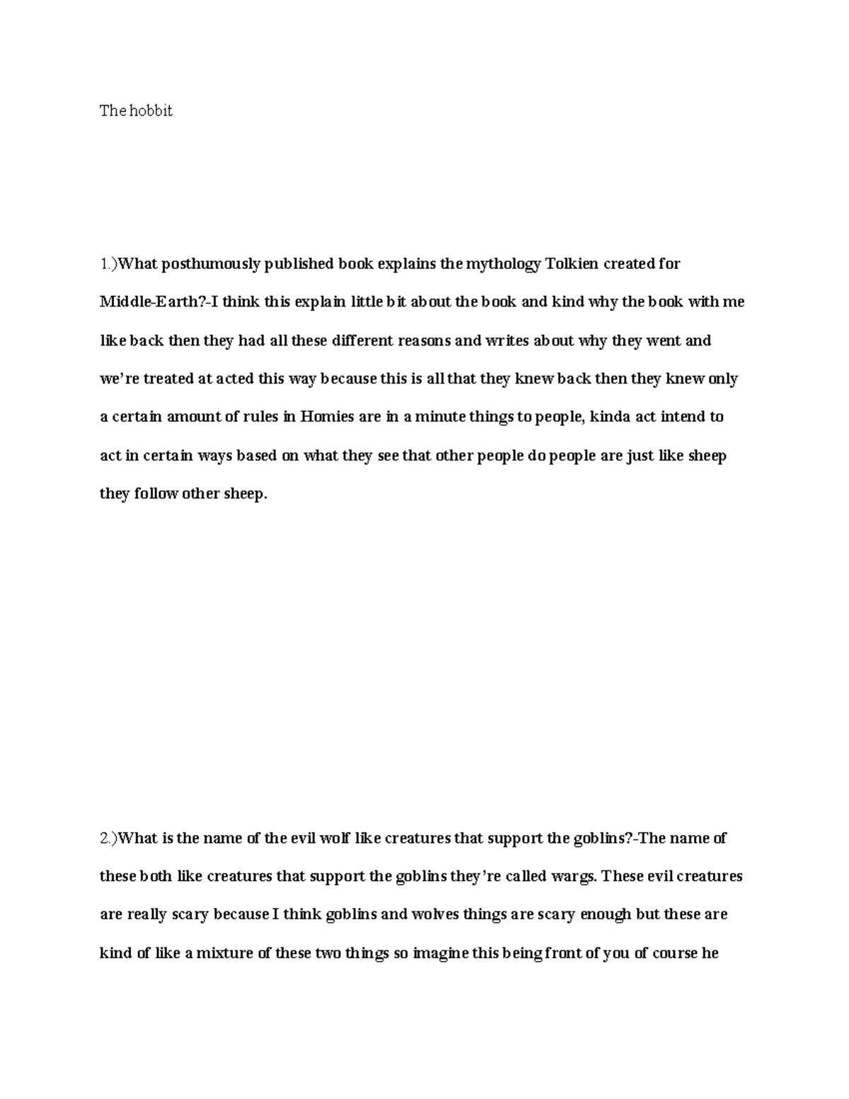 Hjk - worksheet - The hobbit 1.)What posthumously published book ...