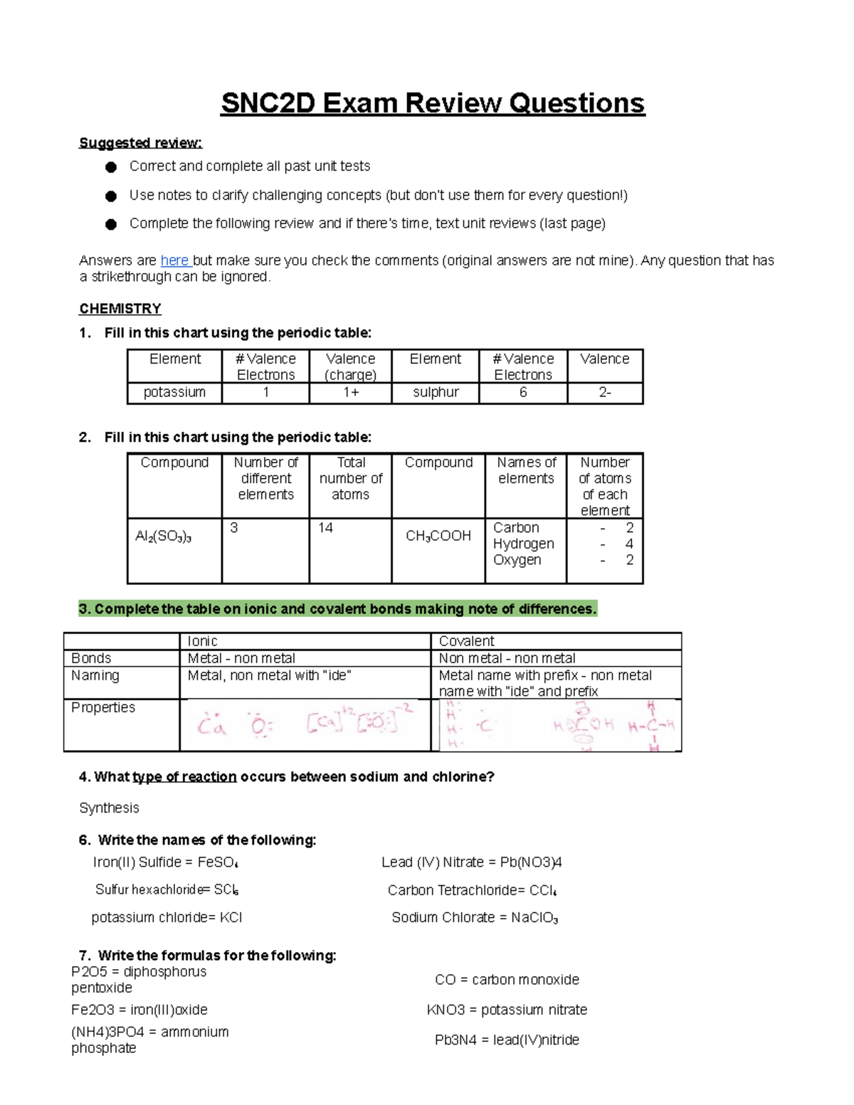 SNC2D Exam Review Pack: Guide for Chemistry, Biology, Optics & Climate ...