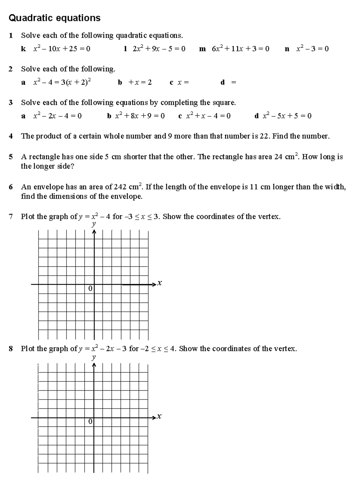 Quadratic Equations Extension Worksheet: Solving & Graphing Techniques ...