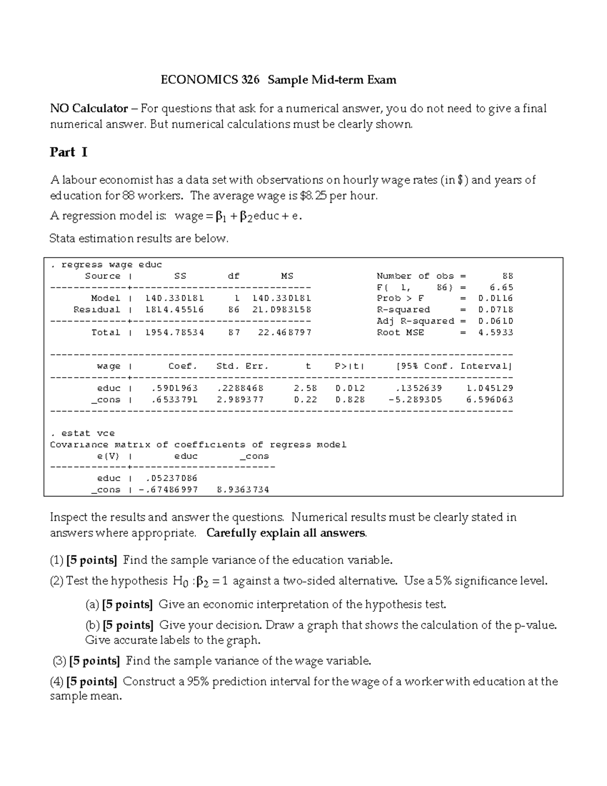 ECON 326 Sample Mid-term Exam Study Material and Answers - Studocu