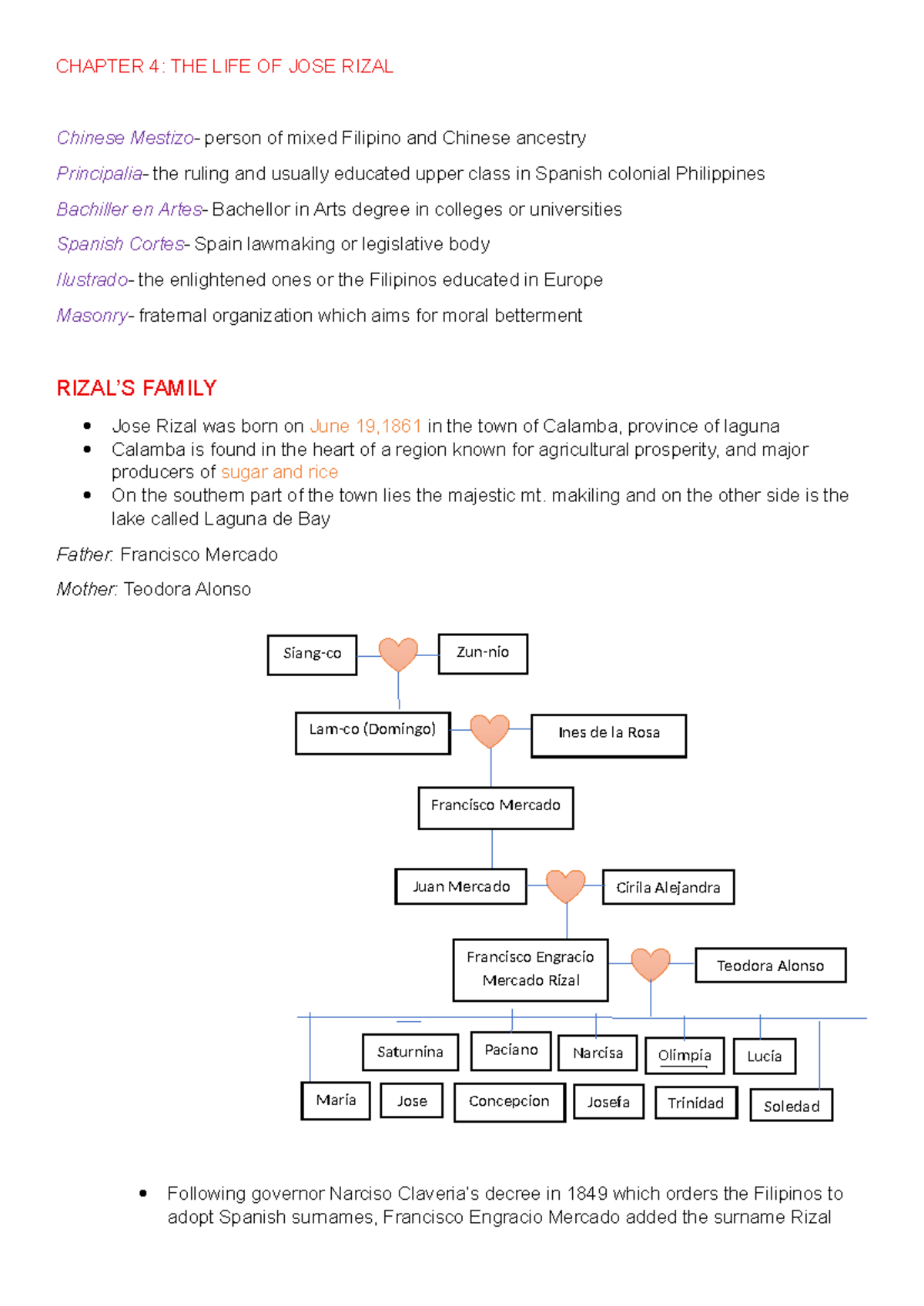 CHAPTER 4: JOSE RIZAL'S LIFE & FAMILY TREE DETAILS - Studocu