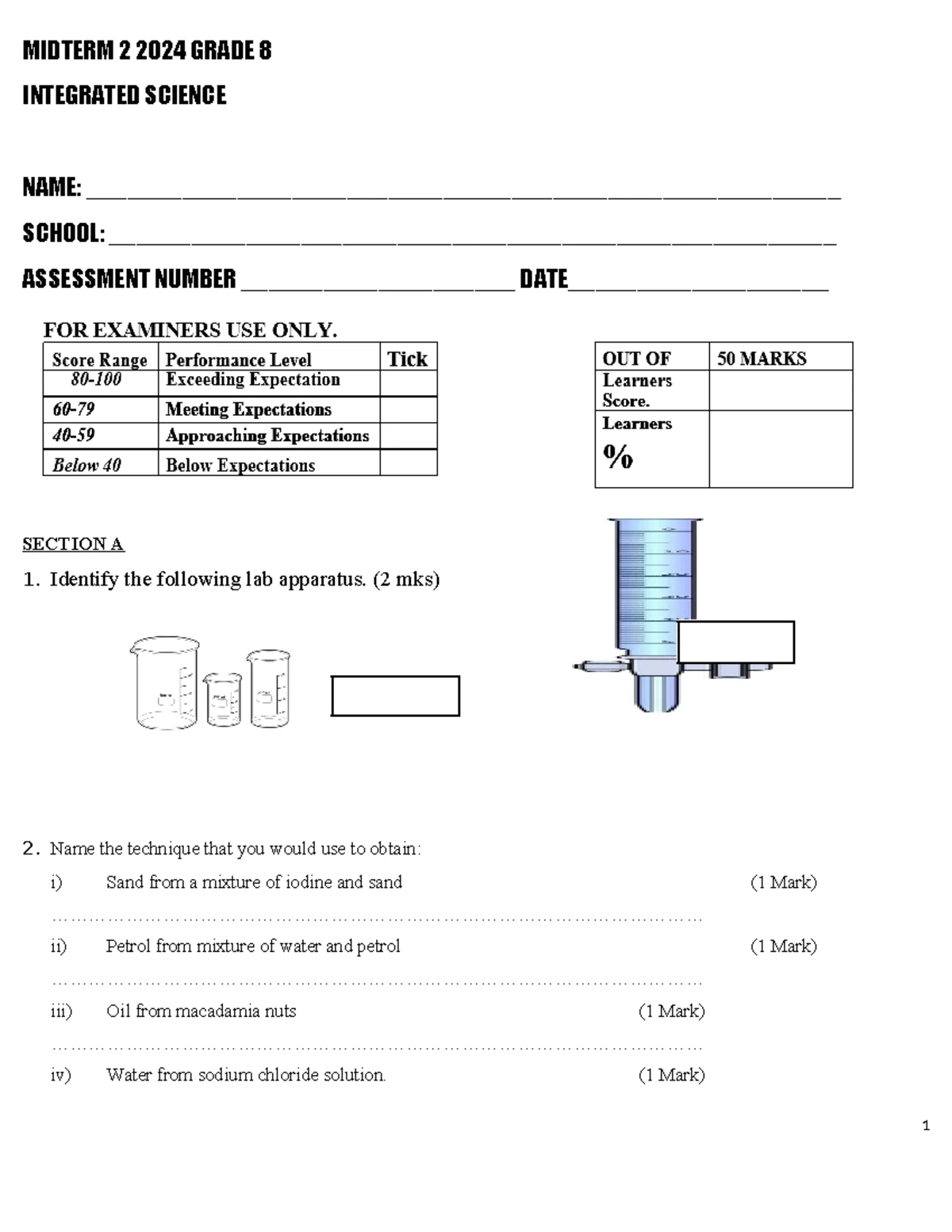 Grade 8 Integrated Science JS2402 Compass Exam 2024 - Studocu