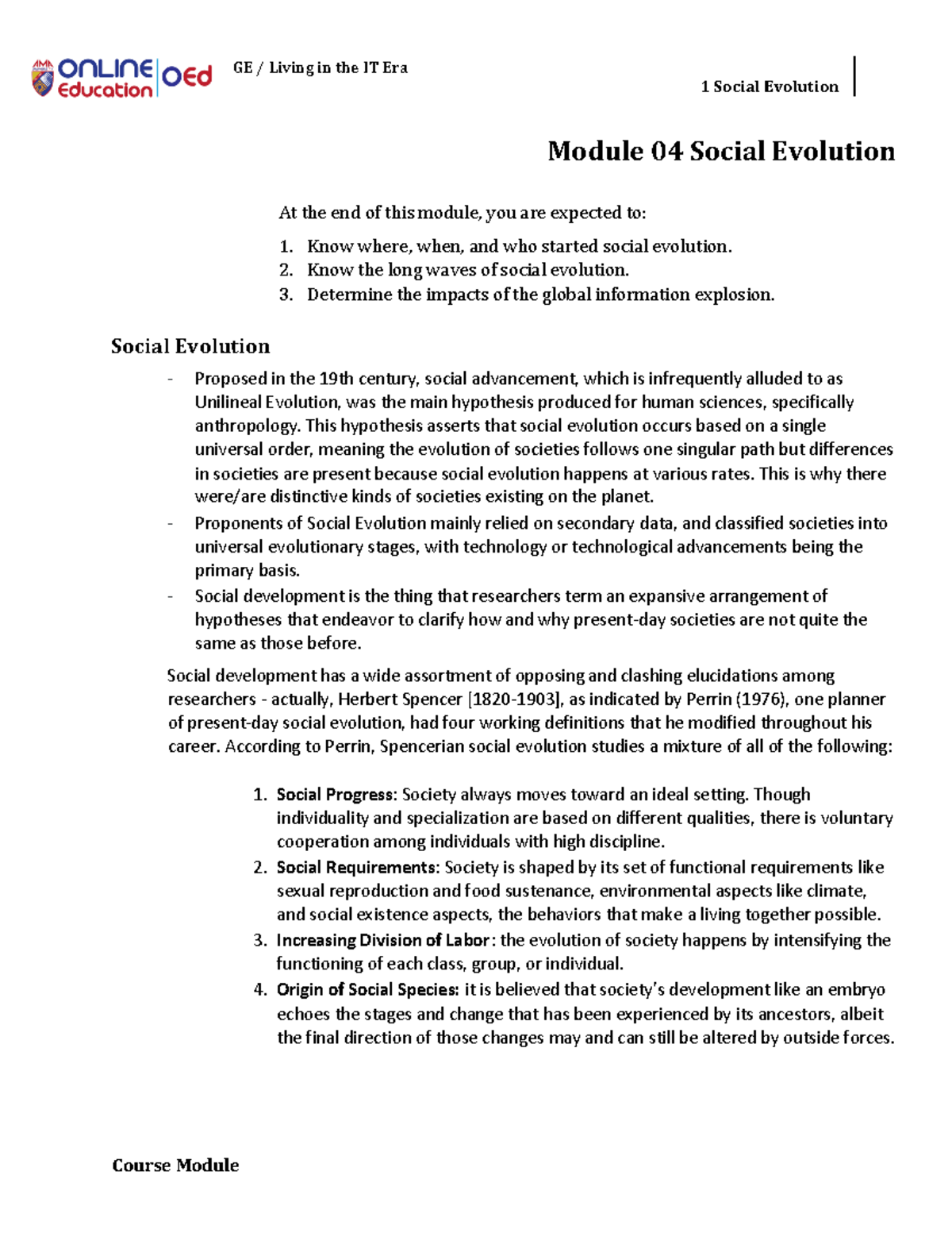Module 04 Social Evolution: Understanding Societal Development - Studocu