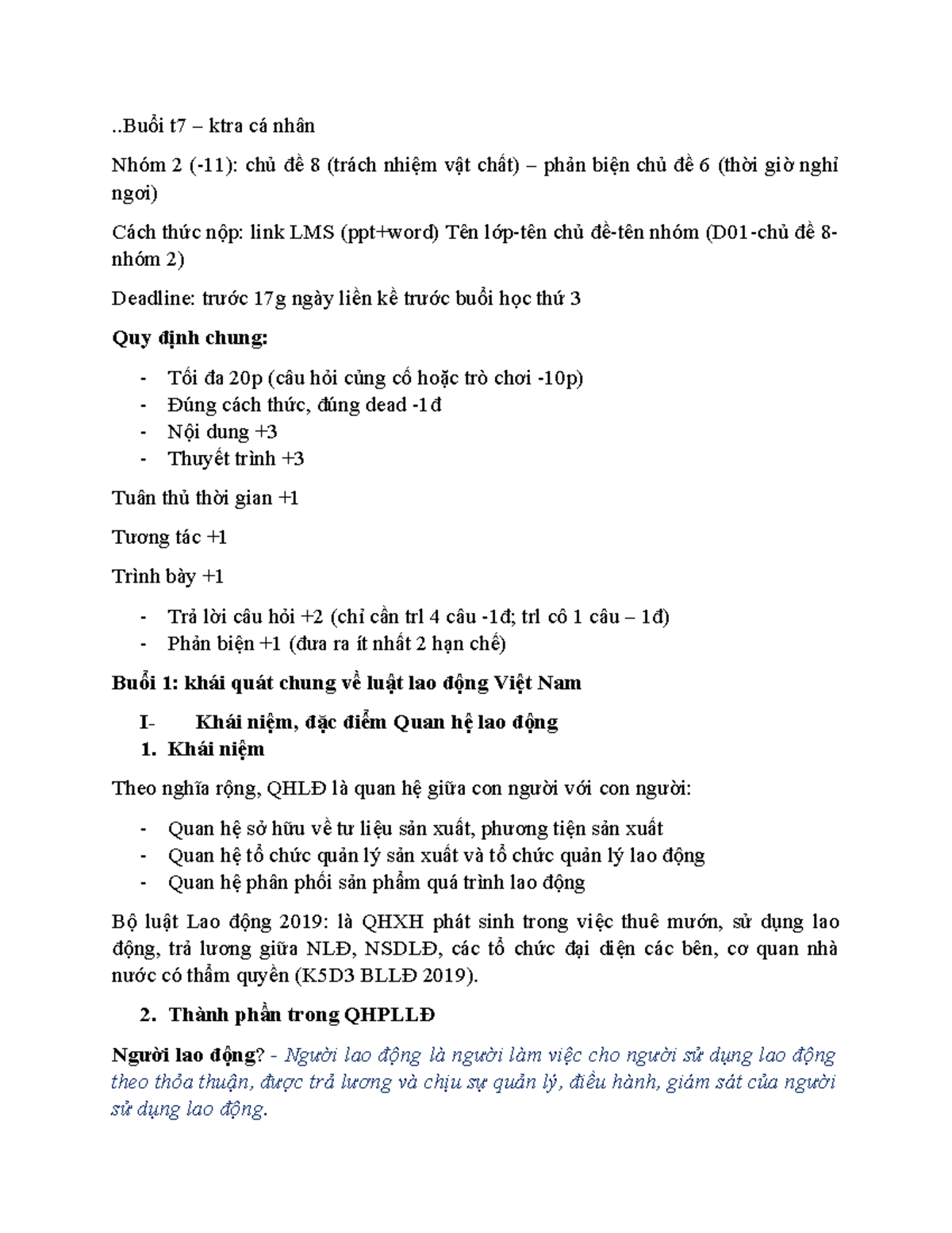 Bài giảng Ktra cá nhân Nhóm 2: Trách nhiệm vật chất và Thời giờ nghỉ ...