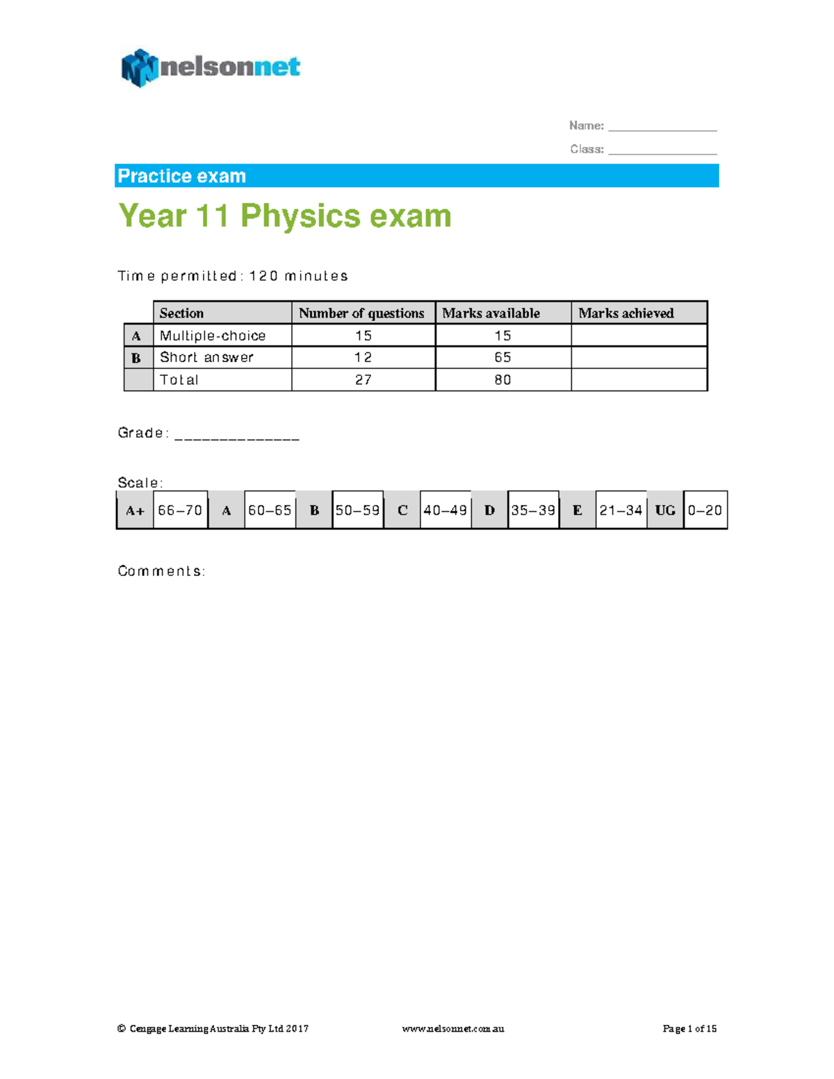 Year 11 Physics Practice Exam - Prelim 2017 - Studocu