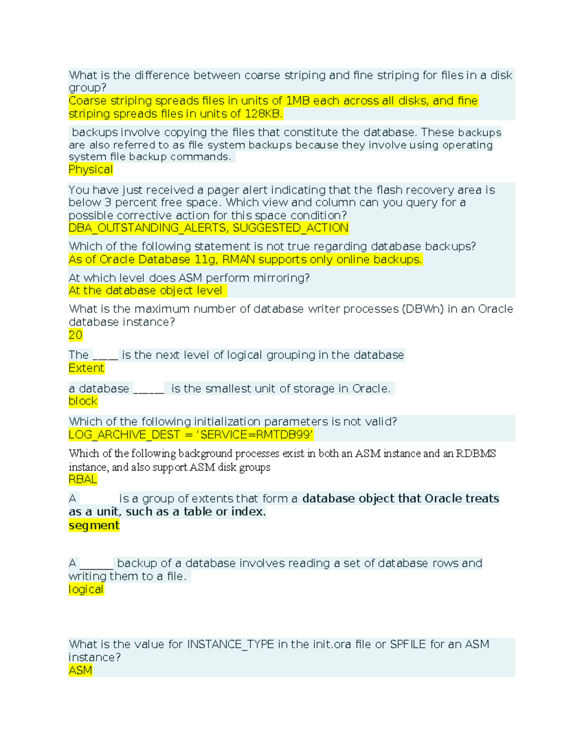 IT6203A Prelim Quiz 1: Coarse and Fine Striping in Database Management - Studocu