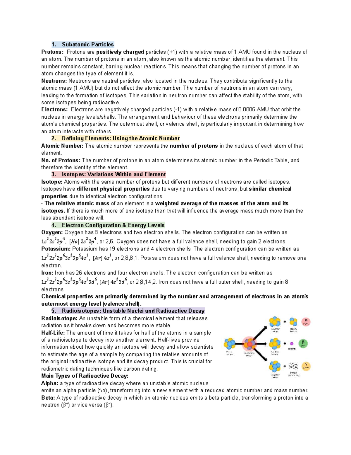 Chemistry Depth Study: Understanding Subatomic Particles and Radioisotopes - Studocu