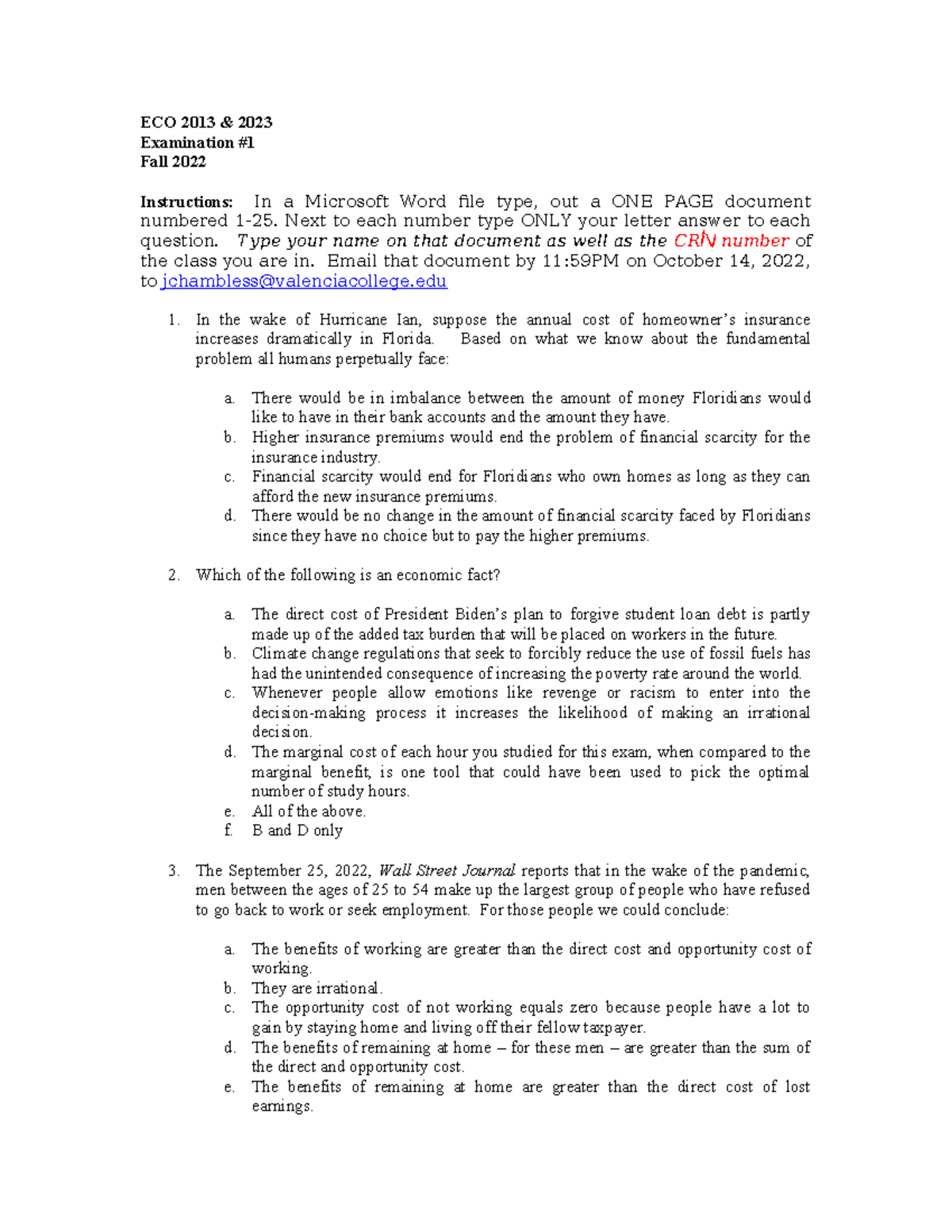 ECO 2013 & 2023 Fall 2022 Exam #1 Study Guide - Studocu