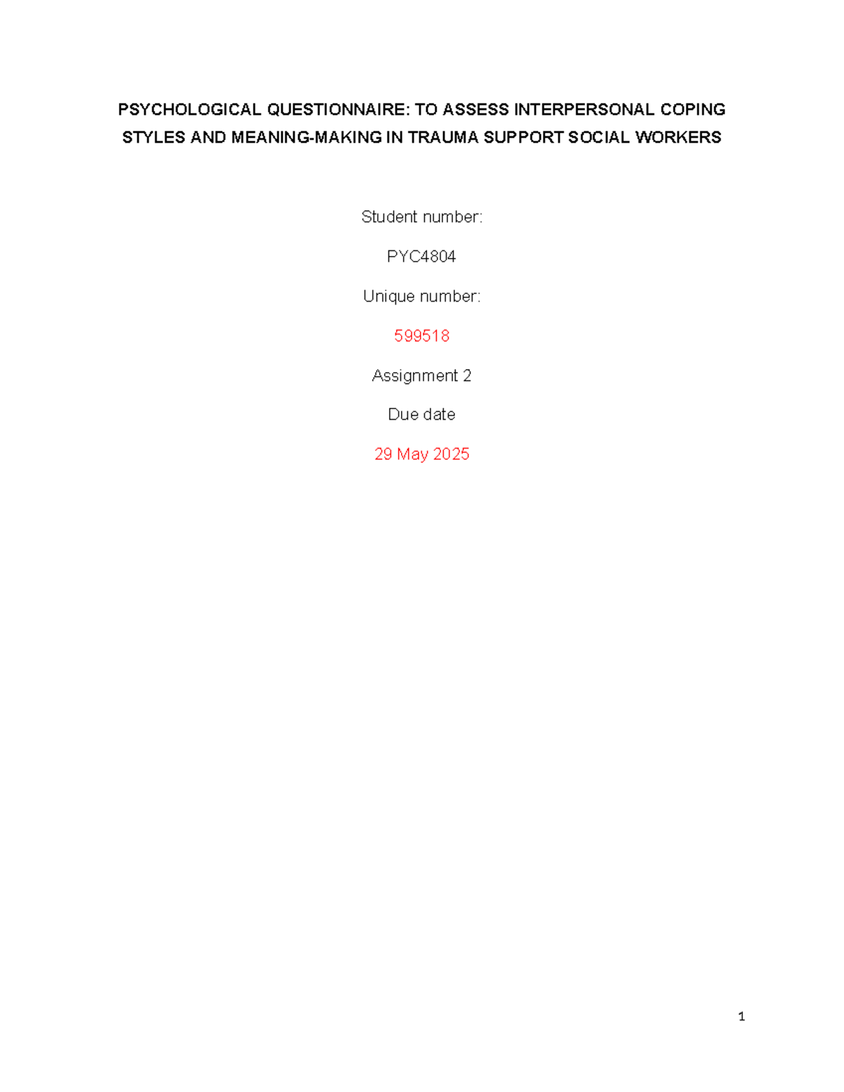 PYC4804 Assignment 2: Psychological Questionnaire on Coping Styles in ...