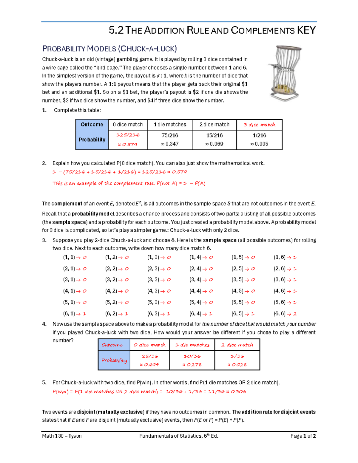 Math 130 Final Exam Review: Probability Models & Addition Rules - Math ...