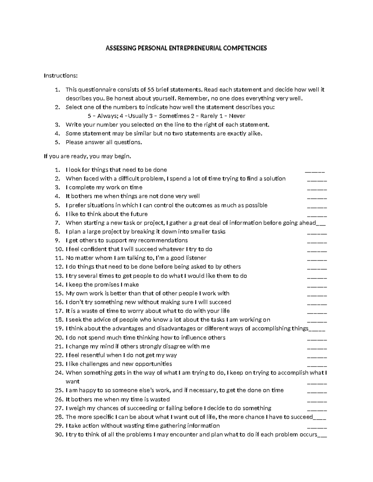Chapter 4: Assessing Personal Entrepreneurial Competencies ...