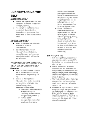 Understandig the Self - Understanding the Self (midterms) - 1: THE ...