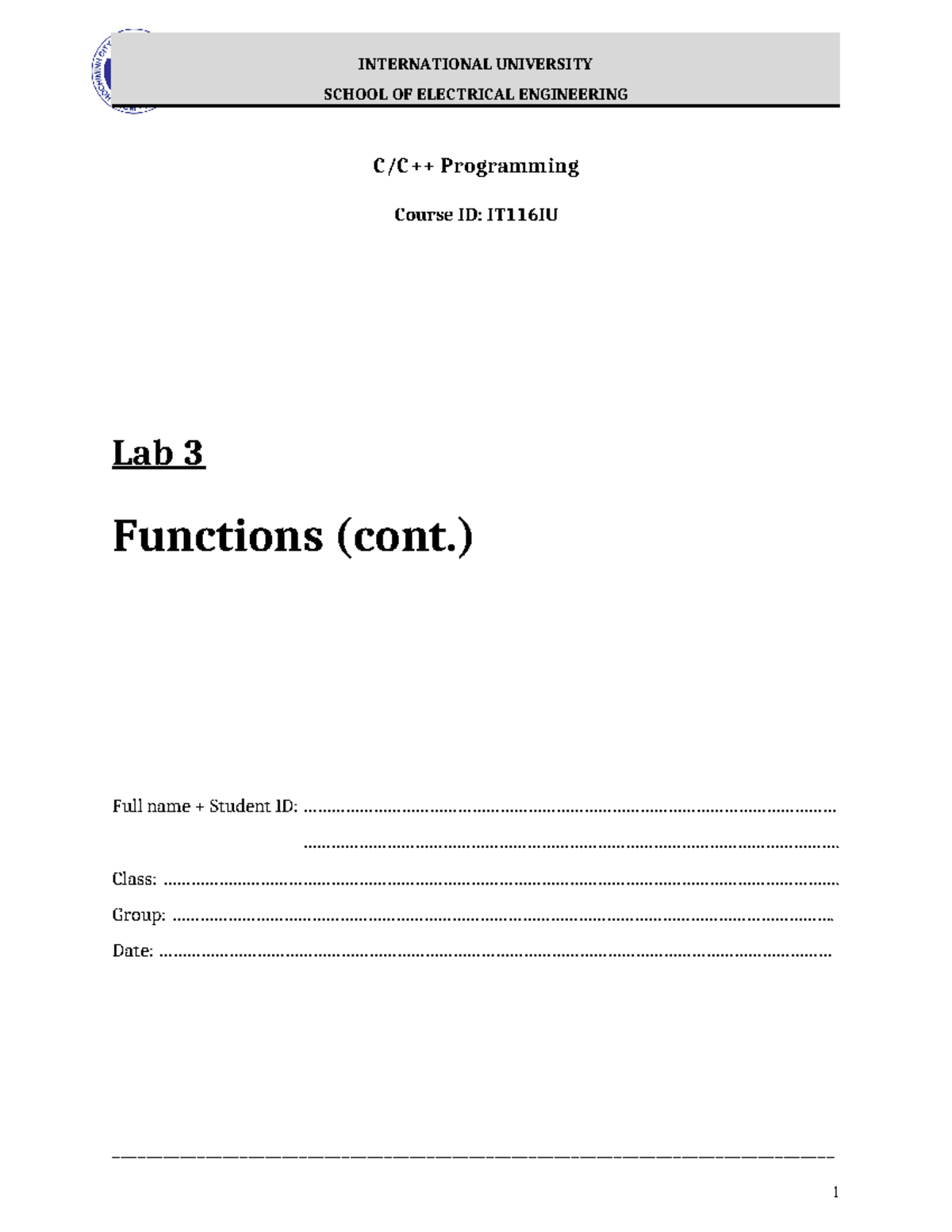 Lab3 Function Part2 Extra Excercises - SCHOOL OF ELECTRICAL ENGINEERING ...