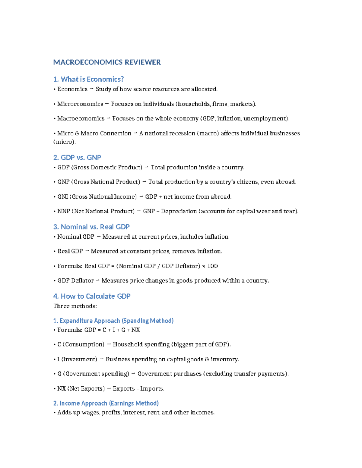 MACROECON 101: Comprehensive Economics Review Guide - Studocu