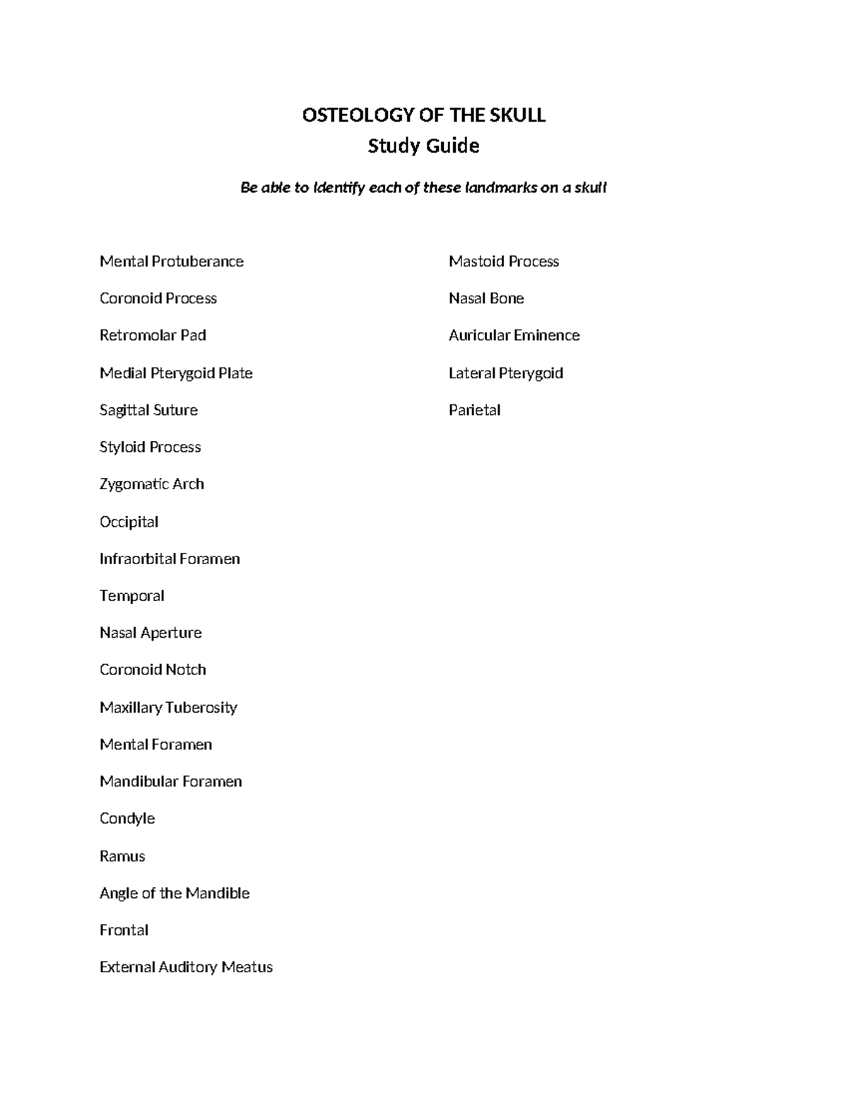 Osteology of the Skull Study Guide: Key Landmarks and Identifications ...