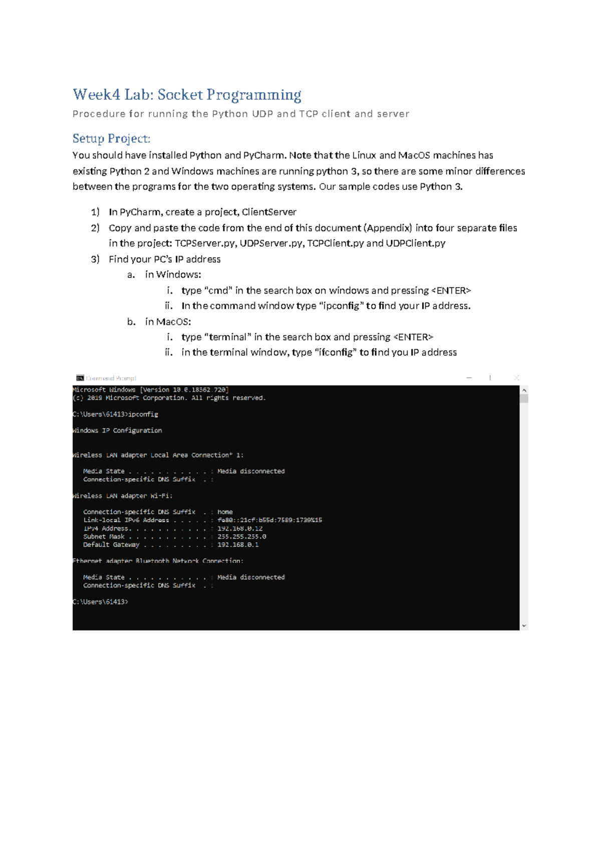 Week 4 Lab: Socket Programming with Python UDP & TCP Setup - Studocu