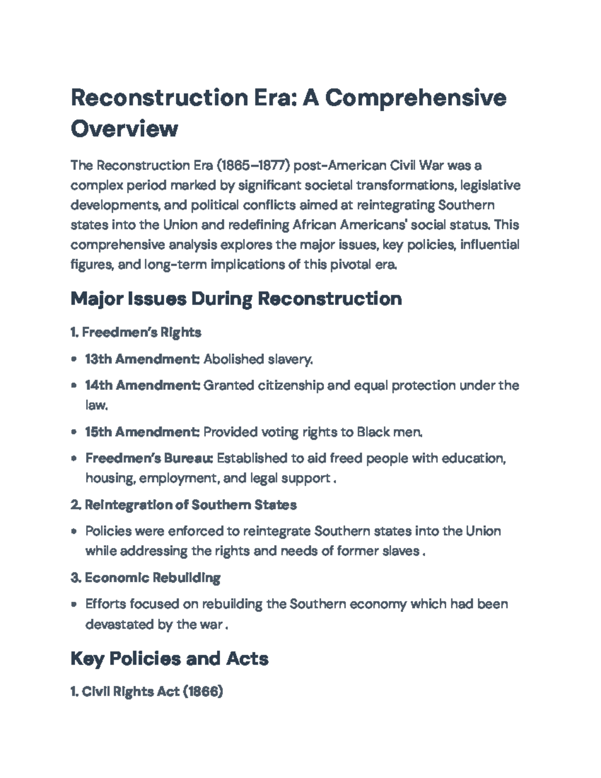 Reconstruction Era (1865-1877): Key Issues, Policies & Impacts Analysis ...